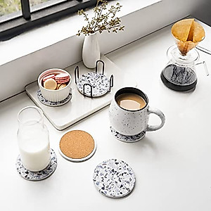 LIFVER Coasters for Drinks, Absorbent Coasters with Holder, Coasters Set of 6, Avoid Furniture Being Scratched, Funny Housewarming Gift for Home Decor and Kitchen, 4 inches, Granite-Style