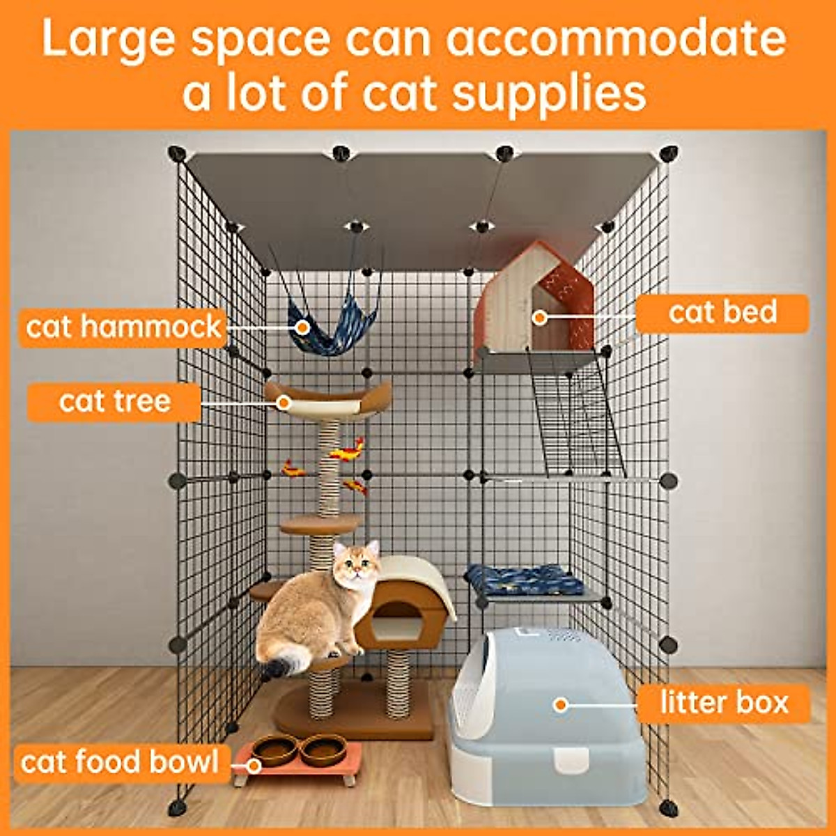 Eiiel Large Cat Cage Enclosure Indoor DIY Cat Playpen Detachable Metal Wire Kennels Crate 2x3x4 Large Exercise Place Ideal for 1-3 Cat…