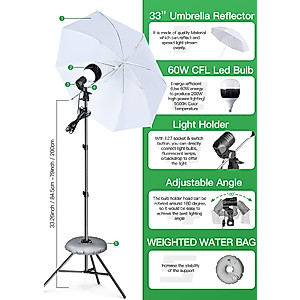 Photography Softbox Lighting Kit, 6.5 x 10ft Backdrop Stand System and E27 60W 5500K CFL Bulbs Softbox and Umbrellas Continuous Photo Lighting with Green/White/Black Backgrounds