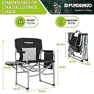 FUNDANGO Camping Directors Chair with Side Table for Outdoor Portable Lightweight Camping Lawn Chairs with Storage Pockets Carry Straps for Camp Hiking Fishing Sports Adults Outside Black
