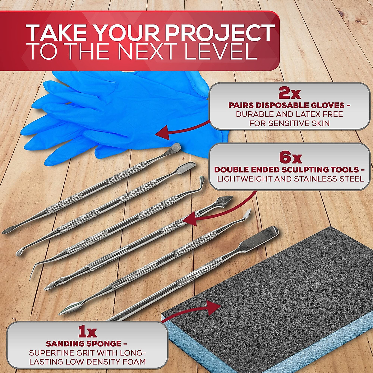 Milliput Plumbers Putty 10 Piece Set, Superfine White - with Sculpting Tools, Sanding Pad and Gloves - Ceramic Tile, Fiberglass Tub, Bath, Sink and Porcelain Repair Kit - 2 Part Epoxy Modeling Clay