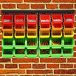 MULSAME Garage Storage Bins With Pegboard, Wall Mounted Parts Rack with 30PCS Bins Organizer, Stackable Garage Plastic Shop Tool, Garage Organizers for Nuts, Screws, Nails, Beads, Bolts Storage