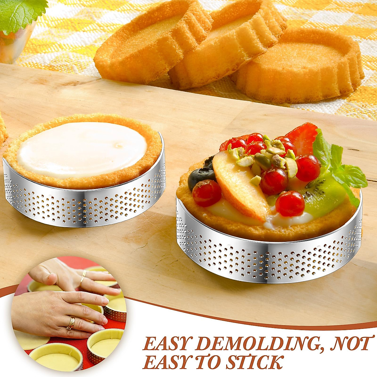 Mumufy 20 Pcs Perforated Tart Rings Round Stainless Steel Tart Rings for Baking Nonstick Metal Round Cake Ring for Pastry French Dessert Mousse Food Crisp Home Food Making Tool (2'',3.15'')