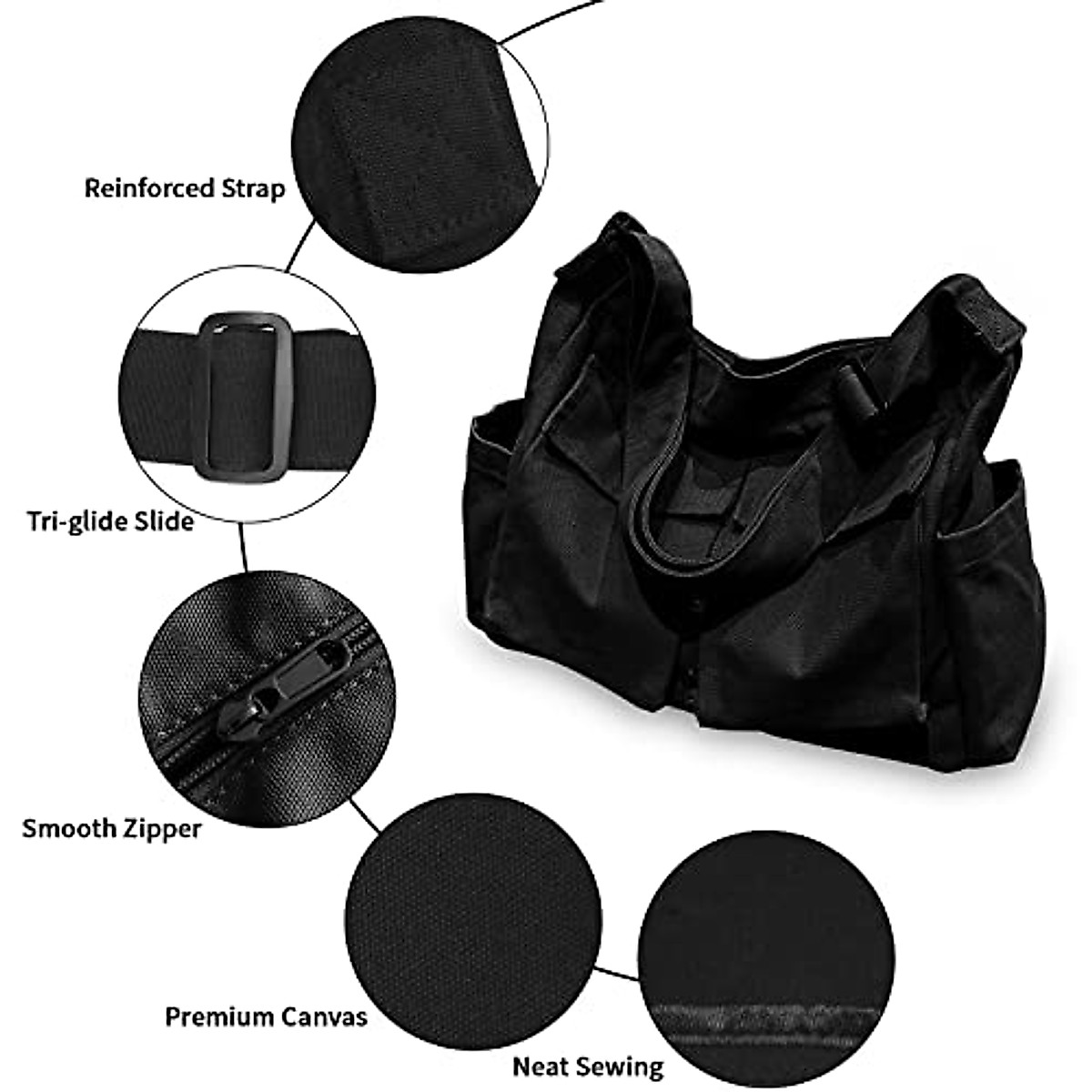 charlore Canvas Shoulder Tote Bag with Multiple Pockets，Large Hobo Crossbody Bag for Women and Men