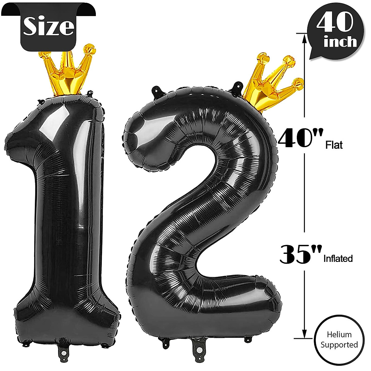 Black Number 12 Balloon 40 in, 12 Number Balloon, 12th Black Birthday Decorations, 12 Year Old Girl Boy Party Suppliers