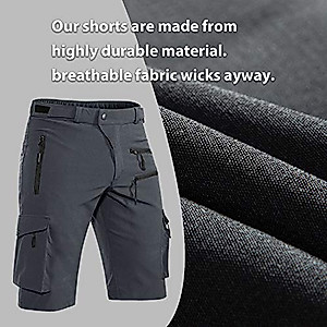 Hiauspor Men's Mountain Bike Shorts Stretch MTB Shorts Quick Dry with Zipper Pocket (Dark Grey, Large)