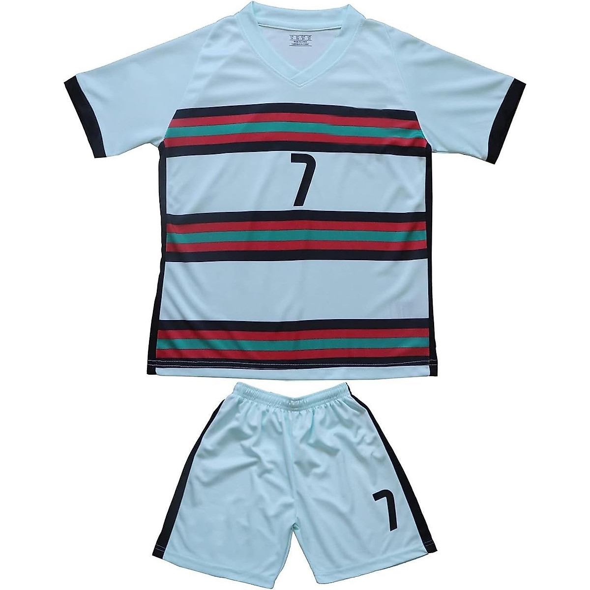FPF #7 Ronaldo Kids Football Soccer Jersey/Shorts/Socks Kit Youth Sizes (Ronaldo Green, 24 (6-7 Years))