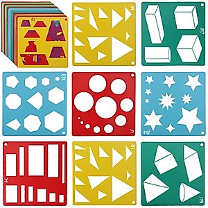 20pcs Drawing Stencils for Kids, Geometric Shapes Stencils 5 Colors Simple Stencils for Painting Cute Patterns Design Drawing Template Set for Kids DIY Craft