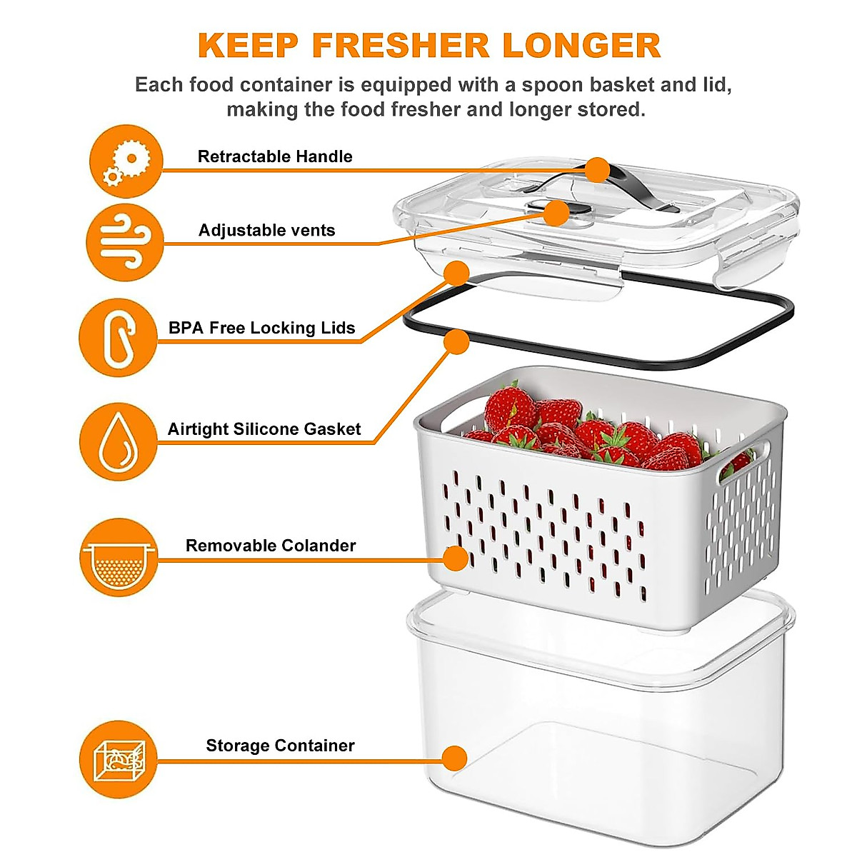 ATRONAW 12 Pieces Fruit Storage Containers for Fridge -Salad Dressing Containers To Go,Produce Storage Bins Set for Refrigerator for Salad Berry Lettuce Vegetables Meat