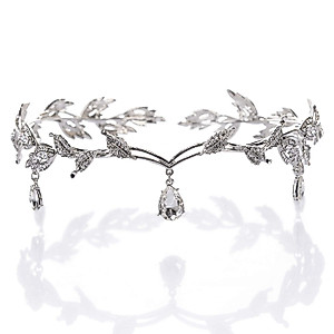 SWEETV Rhinestone Leaf Wedding Tiara Headband for Brides, Silver Crown Headband for Pageants Wedding Prom Birthday
