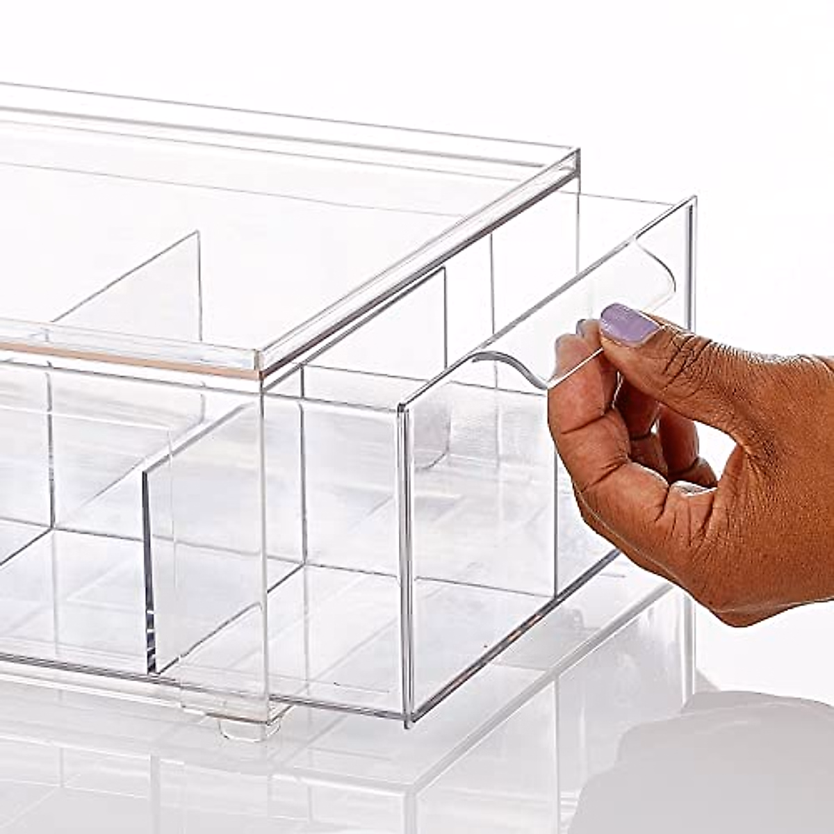 mDesign Plastic Kitchen and Pantry Organizer with Divided Drawer - Stackable Bin with 8 Sections for Tea and Snack Food - Perfect for Organizing Cabinet, Fridge - Lumiere Collection - 4 Pack - Clear