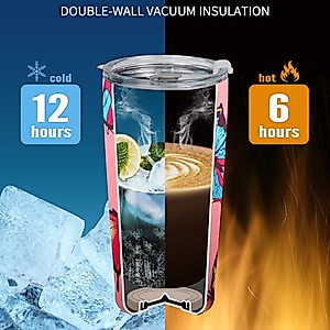 QWEUIOP 20oz Insulated Travel Coffee Mug Retro Butterfly Stainless Steel Tumbler with Lid Double Wall Vacuum Coffee Cup For Hot and Cold Drinks14055