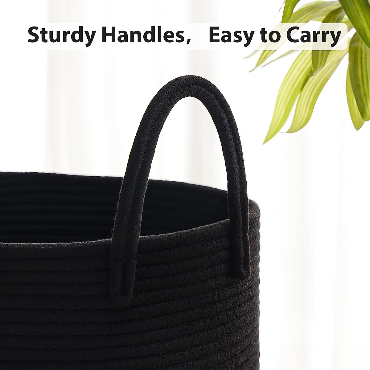 Fiona's magic Woven Rope Laundry Basket, 58L Tall Laundry Hamper for Blanket Storage, Large Baby Nursery Basket for Laundry, Decorative Clothes Hamper for Bedroom, Living Room and Bathroom, Black