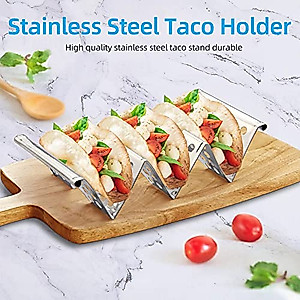 Chbuuero Taco Holders Set of 4, Taco Stand, Stainless Steel Taco Holder, Each Can Hold 3 Tortillas, with Easy-Access Handle, Fits Microwave, Air Fryer and Oven