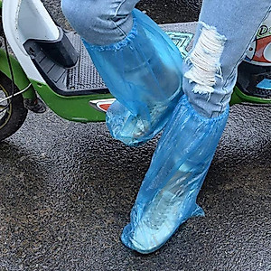IwIeIaIrI Disposable Shoe Covers 60 Pack (30 Pairs) Blue Rain Shoes and Boots Cover Plastic Long Shoe Cover Clear Waterproof Anti-Slip Overshoe for Women Men Water Boots Cover Rainy Day Use Cover