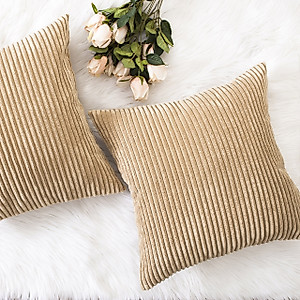Home Brilliant Supersoft Decorative Pillow Covers Set of 2 Striped Velvet Corduroy Cushion Cover for Chair Couch Sofa, 50x50 cm, 20 x 20 Inch, Taupe