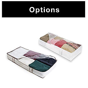 Smart Design Jumbo Underbed Organizer Set of 4 with Aromatic Cedar, Zipper, Handle, and Clear Window - Holds Clothing, Blankets, & Home Items - VentilAir Cotton Canvas Material - 42 x 6 Inch - Canvas