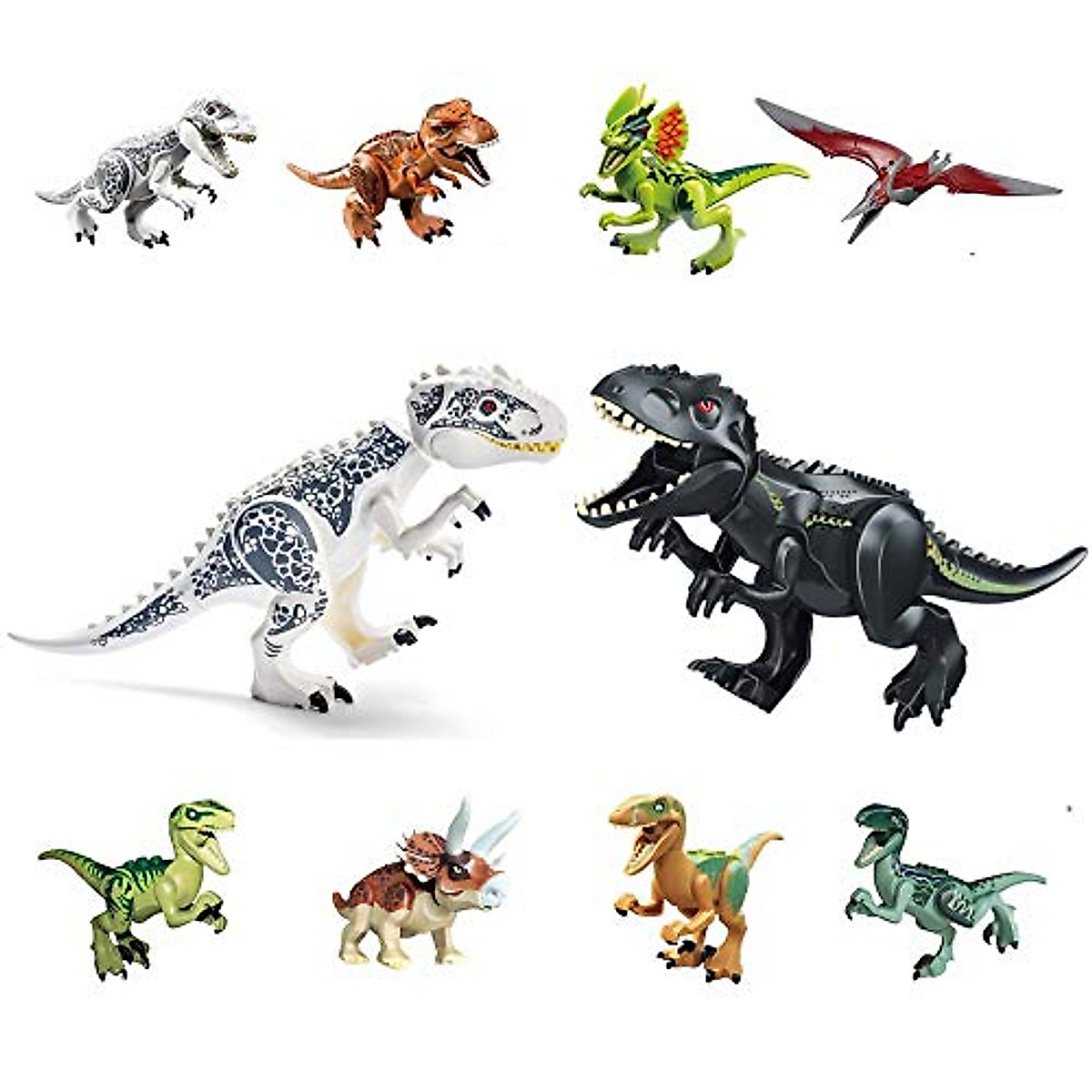10 Pack Playset Jurassic Dinosaurs, 2 Large(11") + 8 Small(4"), Building Dino Action Figures Toys, Kids Boys Educational Party Favors Gift Idea 46