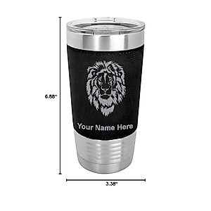LaserGram 20oz Vacuum Insulated Tumbler Mug, Lion Head, Personalized Engraving Included (Faux Leather, Black)