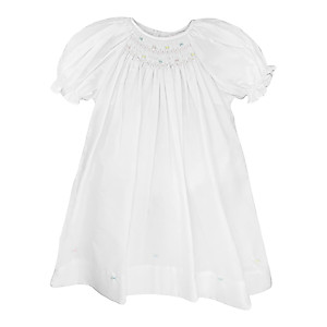 Petit Ami Baby Girls' Daydress with Embroidered Hem, 9 Months, White