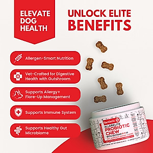 Barkletic Pet Probiotics for Dogs with Gutshroom – Digestive Health, Gut Flora, Allergy & Immune Support, Prebiotic, Enzymes, Natural Superfood, 3 Billion CFU, Free of Common Allergens | 60 Soft Chews