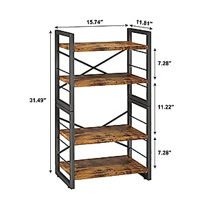 Homeiju Bookshelf, 4 Tier Stackable Bookcase, Adjustable Industrial Book Shelf Storage Organizer for Desktop, Living Room, Bedroom, Office(Rustic Black and Brown)