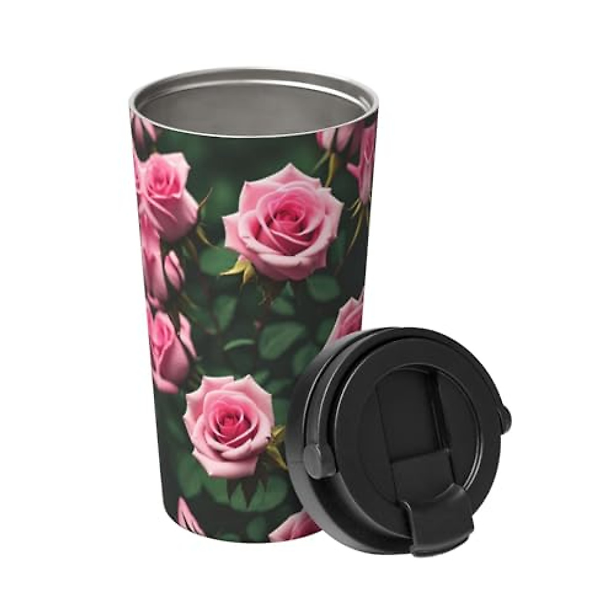 WANGXUEE Red Rose Flowers Print 500ml Stainless Steel Travel Tumbler Double Wall Vacuum Insulated Coffee Mug