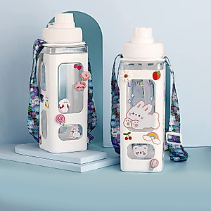 ANSAIR Kawaii Bear Pastel Water Bottle With 3D Sticker 700ml Plastic Travel Tea Juice Milk Portable Cute Shaker Drink Bottle Gift (Color : White)