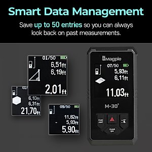 Compact Laser Measurement Tool, MAGPIE M-30+ 98ft/30m Small Laser Distance Meter, Rechargeable Laser Measure for Fast, Precise Results (‎Space Gray)