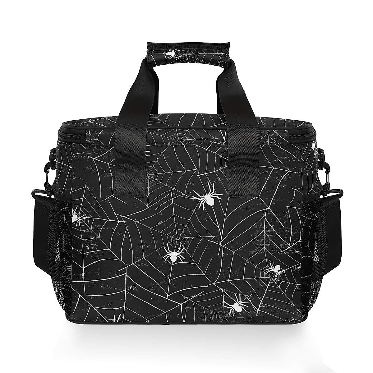 ALAZA Halloween Black and White Grunge Background with Spiderwebs Large Capacity Cooler Tote Insulated Lunch Bag Lunch Cooler Bag