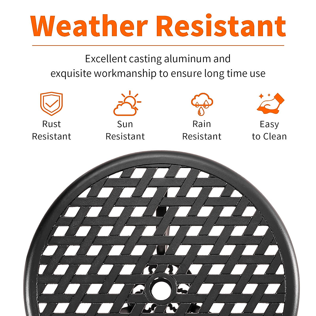 Withniture Bistro Set 3 Piece Outdoor,Cast Aluminum Outdoor Bistro Set,All Weather Bistro Table and Chairs Set of 2 with 1.97" Umbrella Hole,Patio Bistro Sets for Garden(Woven Black)