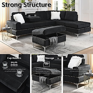 Yoglad L Shaped Furniture Set, 5-Seater Sectional Sofa with Reversible Chaise, Corner Sofa Set with Ottoman, for Apartment, Living Room, No Assembly Require (107.5 Inch Chenille, Red)