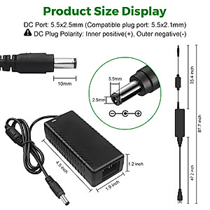 12V 3A Power Adapter - LeTaoXing AC 100-240V 50/60Hz to DC 12V 3A Switching Power Supply 5.5x2.5mm 12Volt Transformers 12V/3A Charger for 5050 3528 LED Strip CCTV Security System LCD Monitor