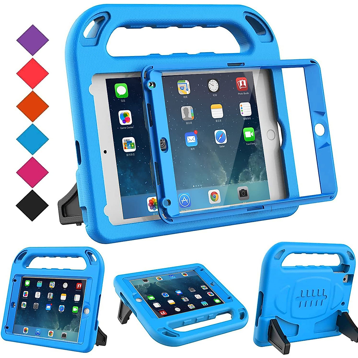 BMOUO Kids Case for iPad Mini 4/iPad Mini 5, iPad Mini 4/5 Case - Built-in Screen Protector, Shockproof Handle Convertible Stand Kids Case for iPad Mini 5th/4th Generation 7.9", Blue