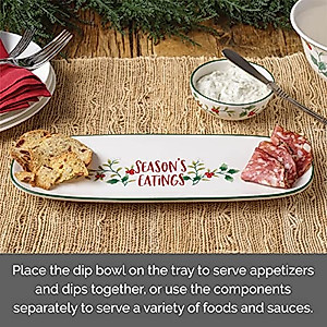 Pfaltzgraff Winterberry Season's Greetings Serving Tray with Dip Bowl, 2 Piece, Multicolored