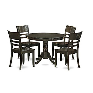 East West Furniture HLLY5-CAP-W 5 Piece Dining Set Includes a Round Dining Table with Pedestal and 4 Kitchen Chairs, 42x42 Inch, Cappuccino