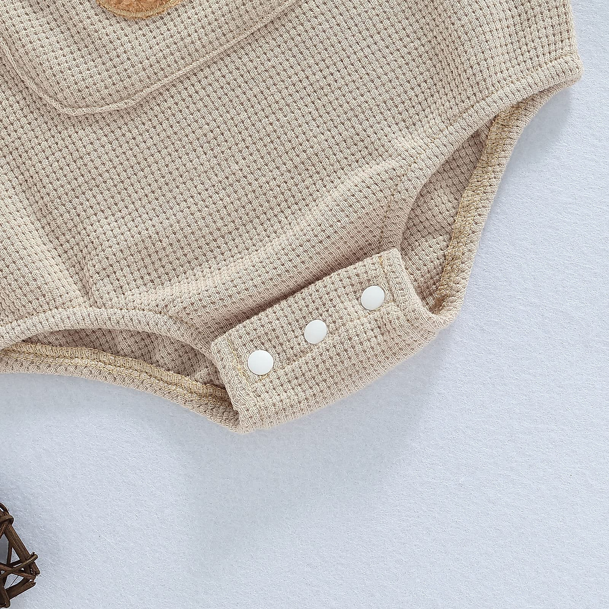 Cute Baby Sweatshirt Romper Waffle Knit Baby Clothes Infant Girl Boy Fall Winter Outfits (Khaki, 0-6 Months)