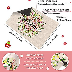 Nuanchu Flower Welcome Doormat 15.7 x 23.6 Inch Flower Theme Indoor Outdoor Welcome Mat Non Slip Welcome Mat for Spring Easter Door Decor