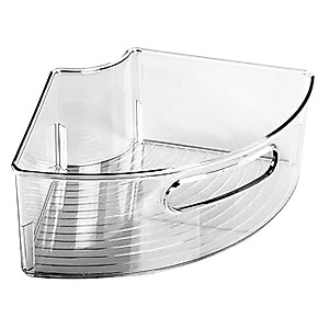 mDesign Plastic Lazy Susan Cabinet Storage Bin with Front Handle for Kitchen Countertop, Pantry, Shelf, Fridge Organization - Hold Food, Drinks, Snacks, Fruit, Vegetables - 8 Pack - Smoke Gray Tint