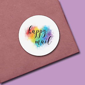 Rainbow Heart Happy Mail Thank You Customer Appreciation Sticker Labels for Small Businesses, 60 1.5" Circle Stickers by AmandaCreation, Great for Envelopes, Postcards, Direct Mail, & More!
