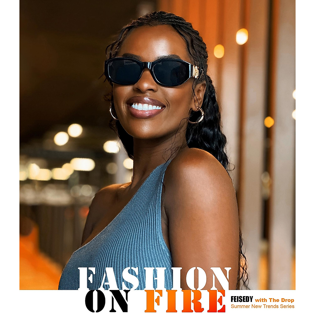 FEISEDY Retro Trendy Rectangle Sunglasses Women Men Vintage 90s Small Narrow Square Sunglasses B2322