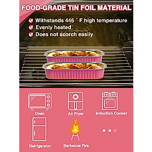 Bigmeta Mini Loaf Pans with Lids and Spoons- 50 Pack 6.8oz Aluminum Bread Cupcake Pie Foil Pans with Sealing Sticker, Rectangle Disposable Cake Tins Brownie Baking Cups for Picnics Party