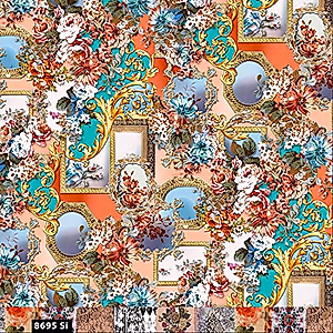 Texco Inc 100% Combed Quilting Prints Craft Cotton Apparel Home/DIY Fabric, Rust Peach Turq Gold 1 Yard