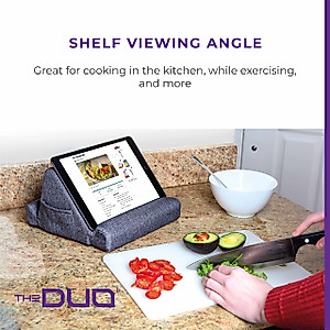 THE DUO Multi-Angle Viewing Stand for iPad, Tablet, Phone - Pillow Tablet Stand with Side Pockets - Portable Tablet Holder for Travel and Work from Home - Grey, 10 x 10 x 6.75 inches