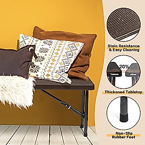 Todeco 2Pcs Folding Benches, 6 Ft Portable Foldable Bench Seat for Soccer Camping Picnic Party with Carrying Handle, Suit for Indoor & Outdoor, Brown Imitated Rattan