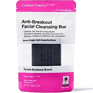 Carbon Theory | Charcoal & Tea Tree Oil Facial Cleansing Bar in Resealable Travel Pack | 100g