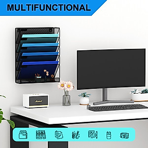 GDinDinFan Wall File Organizer Holder Mesh Hanging Paper Document Holder,Vertical 5 Pocket Tier for Office Home, Black
