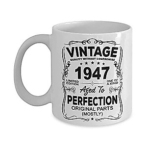 Tesy Home 76th Birthday White Mugs For Him Her Men Women |Gifts For 76 Years Old Bday Party For Boys Girls Couple | 1947 Funny 11oz Coffee Cup Presents For Husband Wife | 1947 Vintage Mug
