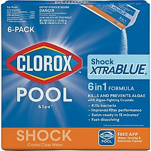Clorox Pool&Spa 33506CLX Pool Shock XtraBlue (6 1-lb Bags), 6 Pack, White