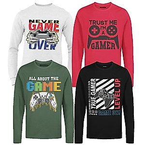 BROOKLYN VERTICAL 4-Pack Boys Long Sleeve Crew Neck T-Shirt with Chest Print | Soft Cotton Sizes 6-20 (as1, Alpha, s, Regular, Combo B)